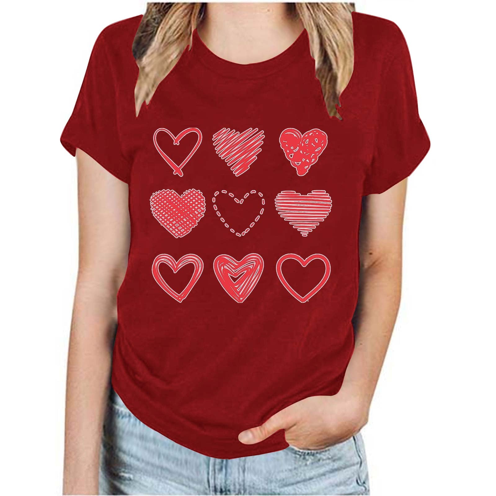 EQWLJWE Plus Size Valentine's Day Shirts for Women 2024 New Trend Love Heart Graphic Solid Color ...