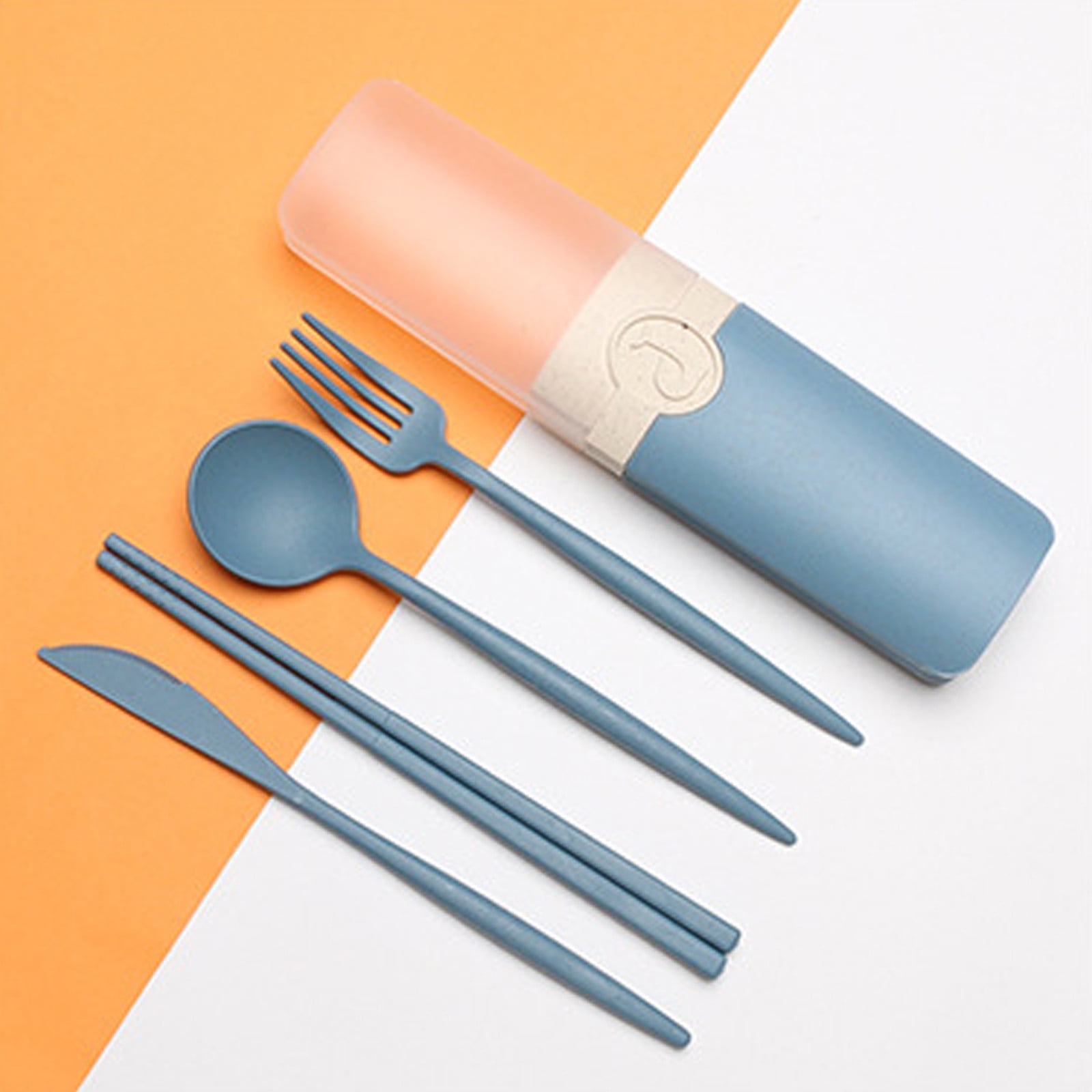 EQWLJWE Reusable Utensil Set with Case,Travel Utensil with Chopsticks,Wheat Straw Silverware ...