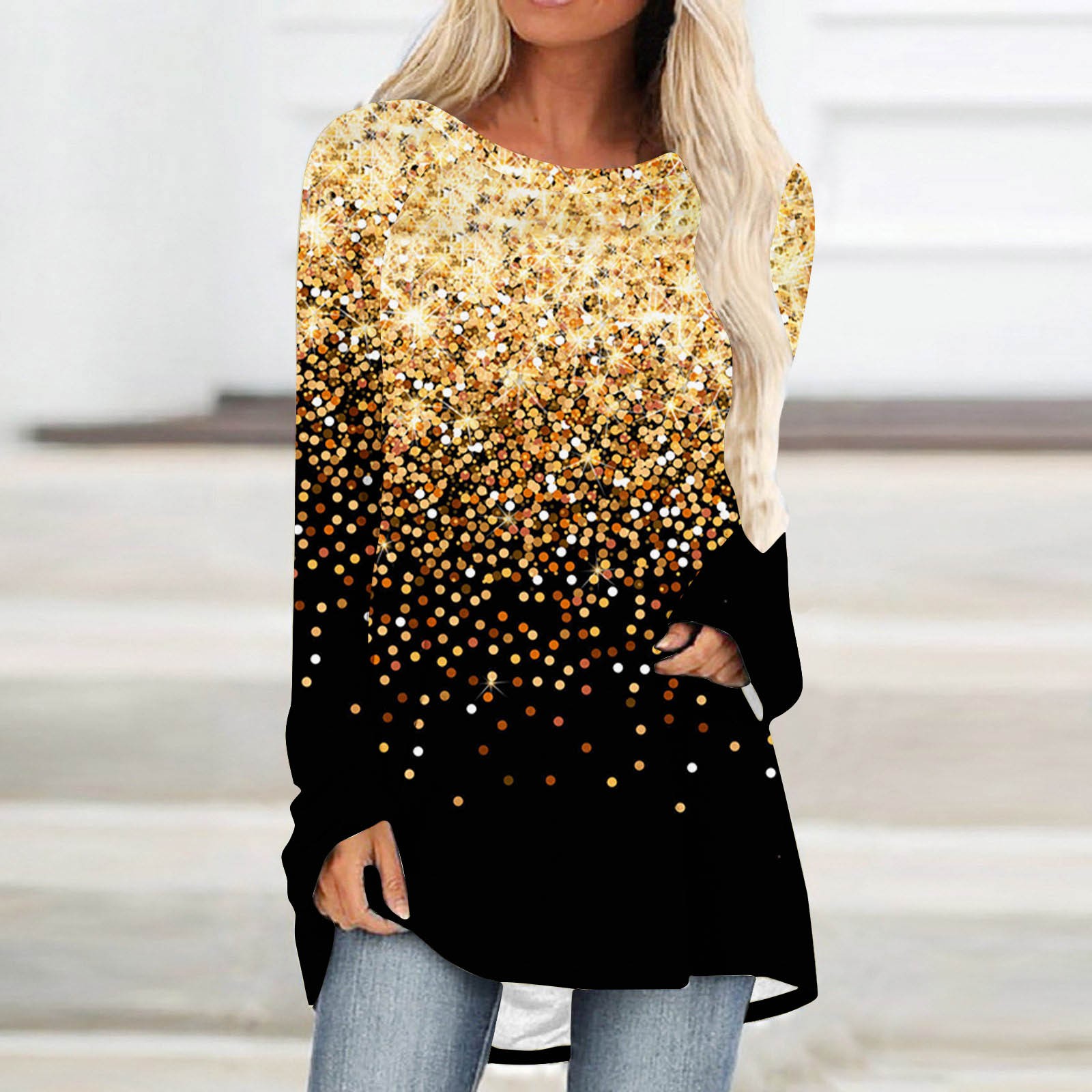 EQWLJWE Sequin Tops for Women 2024 Tunic Shirts Long Sleeve to Wear ...