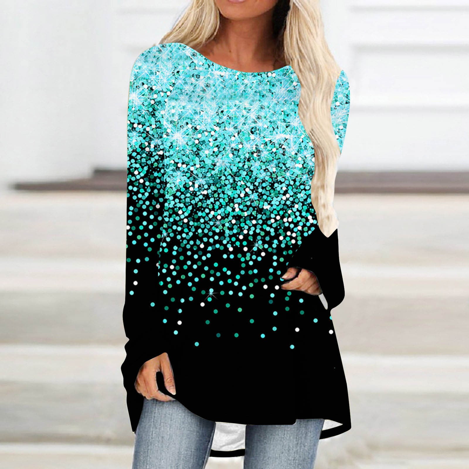 EQWLJWE Sequin Tops for Women 2024 Tunic Shirts Long Sleeve to Wear ...