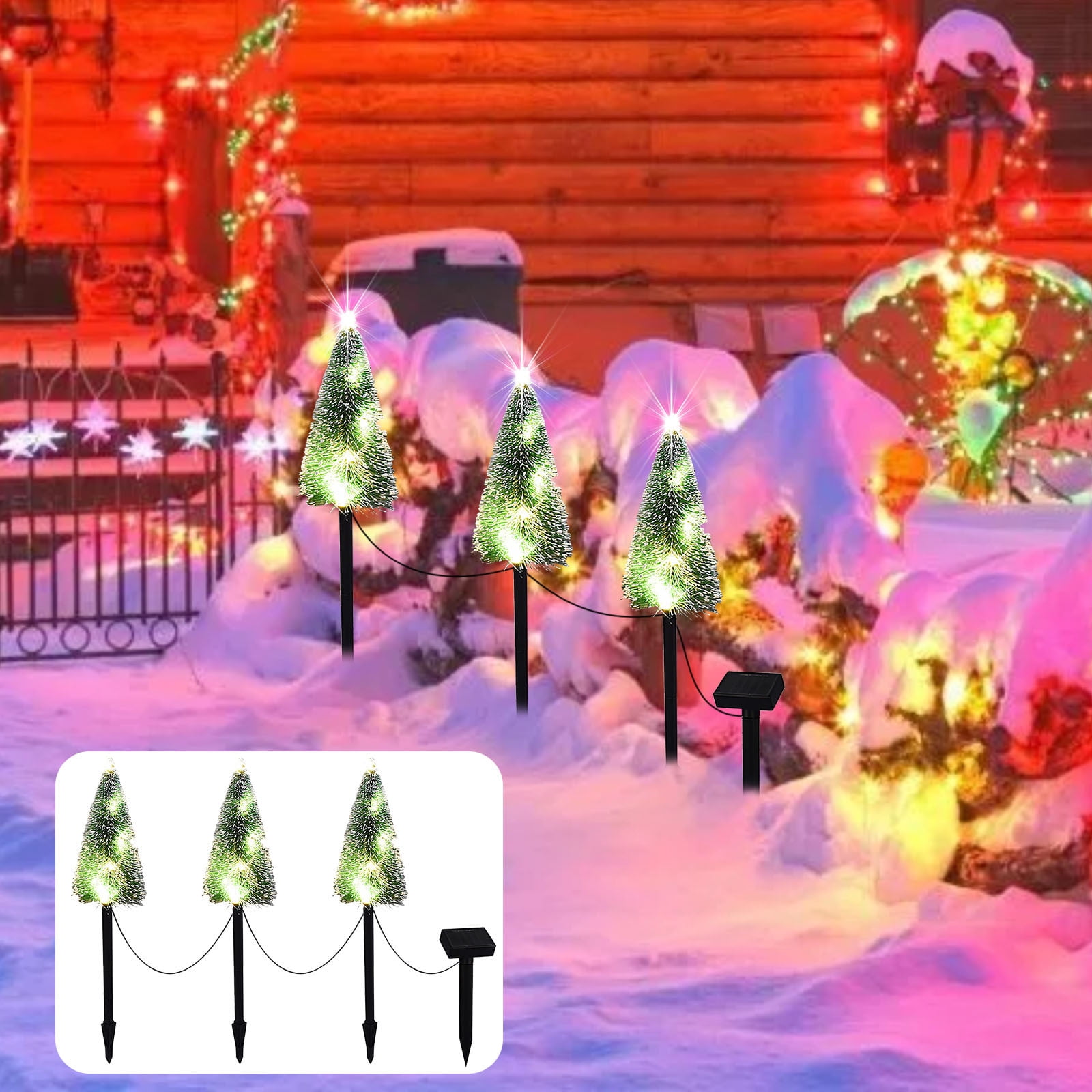 EQWLJWE Set of 3 Christmas Tree Pathway Lights, Solar Powered Pre-lit ...