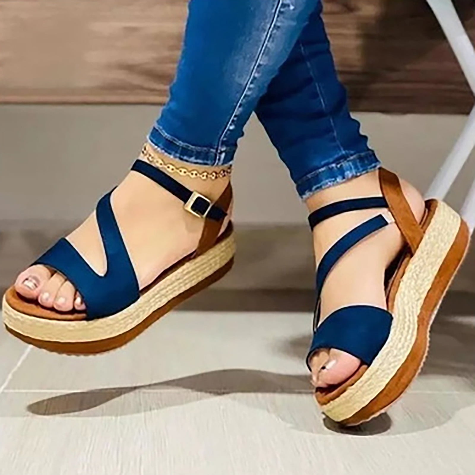 EQWLJWE Strappy Sandals for Women's Platform Sandals Casual Summer ...