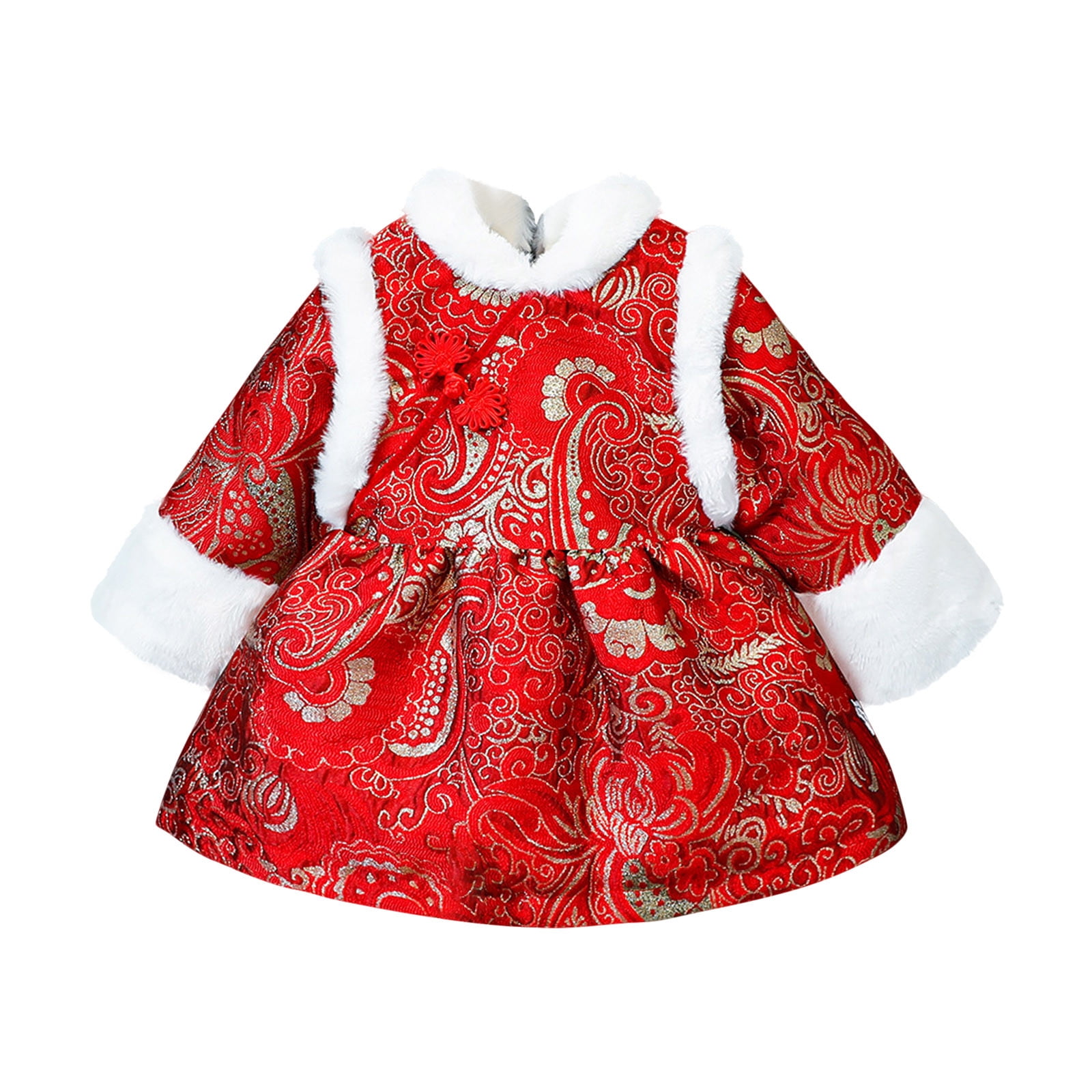 EQWLJWE Toddler Girls Cute Warm Dress,Long Sleeve Embroidery Hanfu Set ...