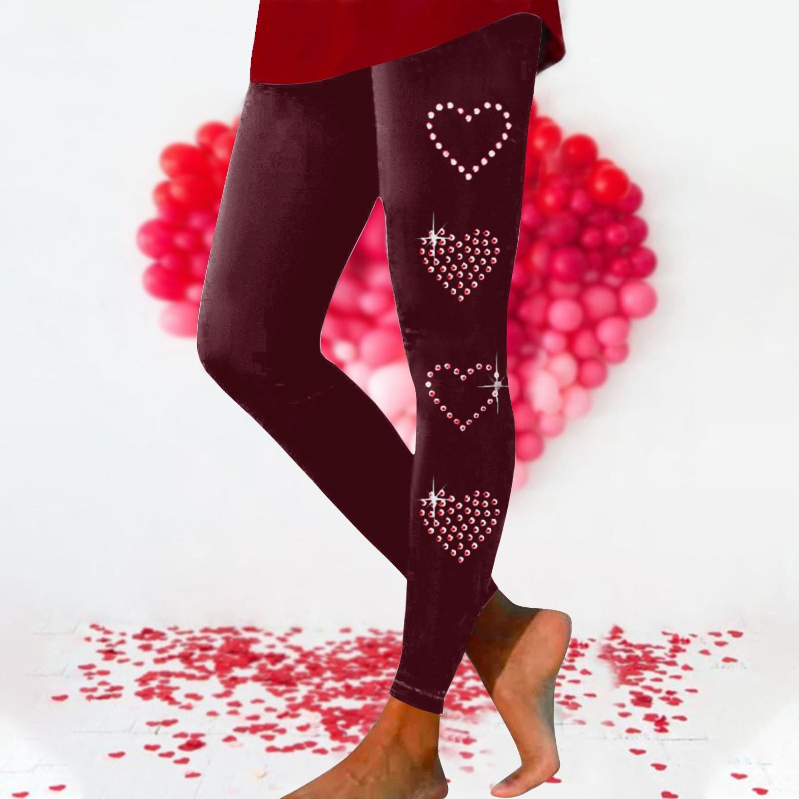 EQWLJWE Valentine's Day Leggings for Women Casual Solid Color Heart ...