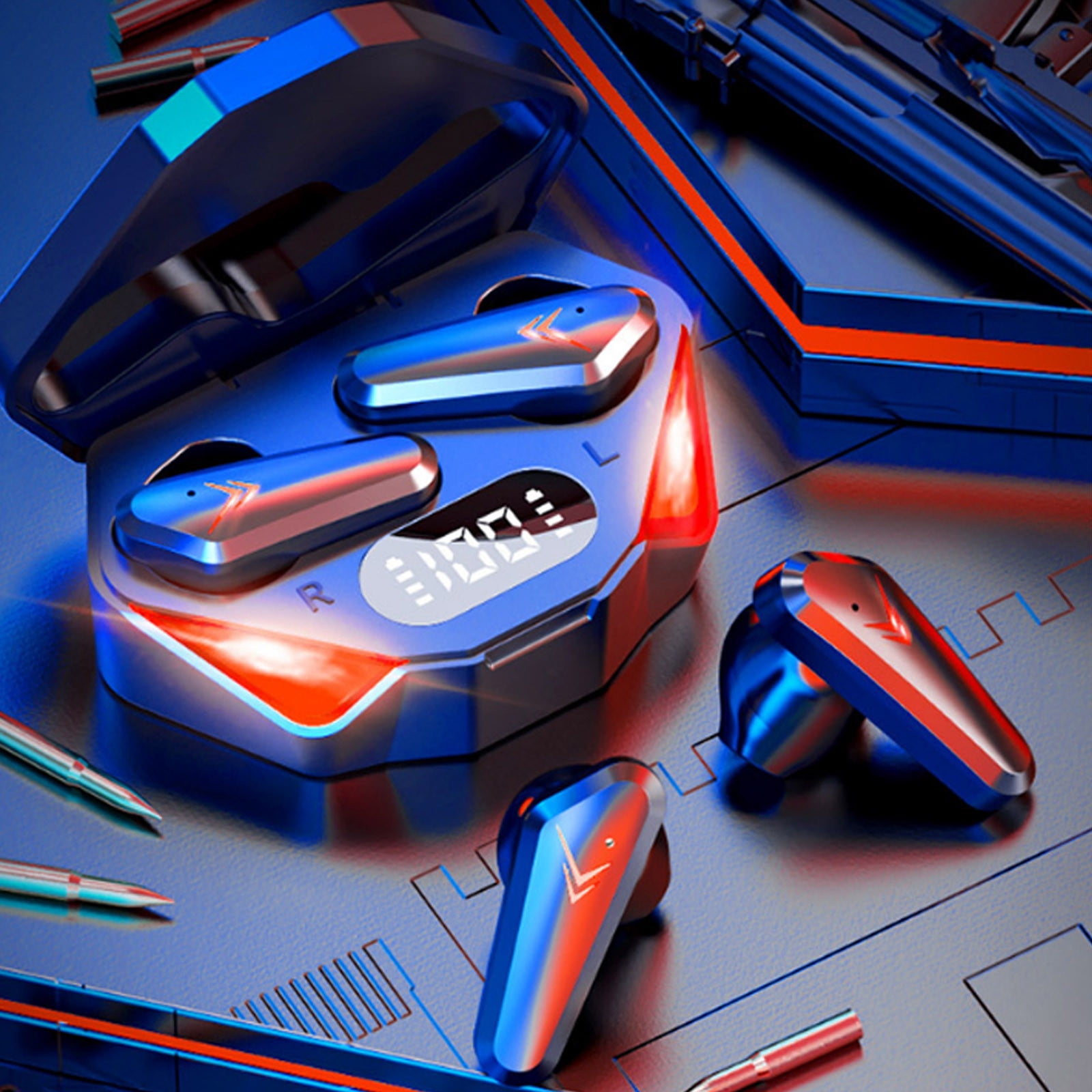 EQWLJWE Wireless Gaming Earbuds with Blue Breathing Lights, 65ms Ultra ...