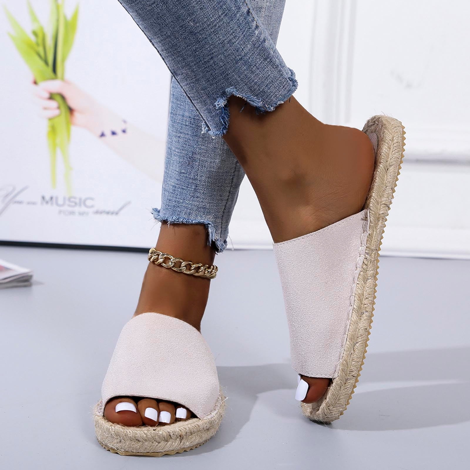 EQWLJWE Women Summer Casual Sewn Fisherman's Flat Bottomed Hand Woven ...