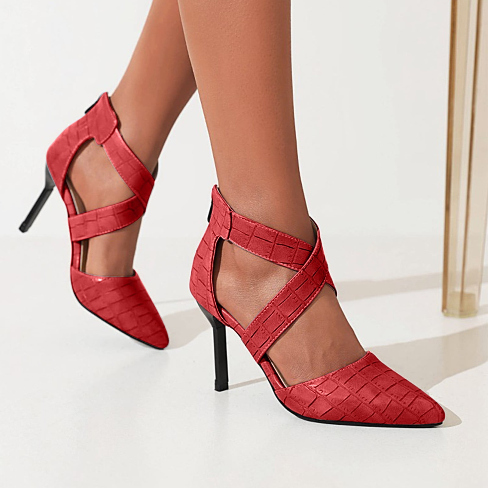 EQWLJWE Women's Cross Strap Stilettos Pumps Pointed Toe Stiletto High ...