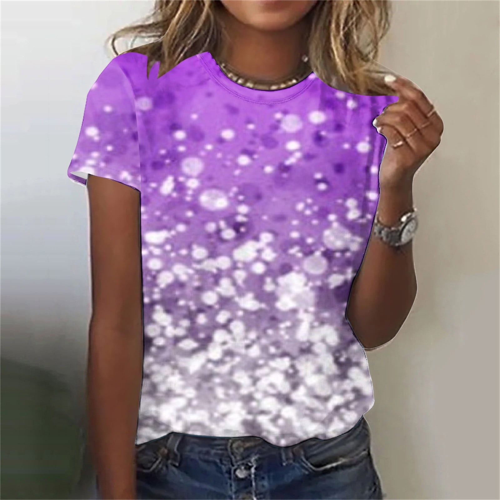 EQWLJWE Women's Oversized Sparkly Sequin Tops Trendy Short Sleeve ...