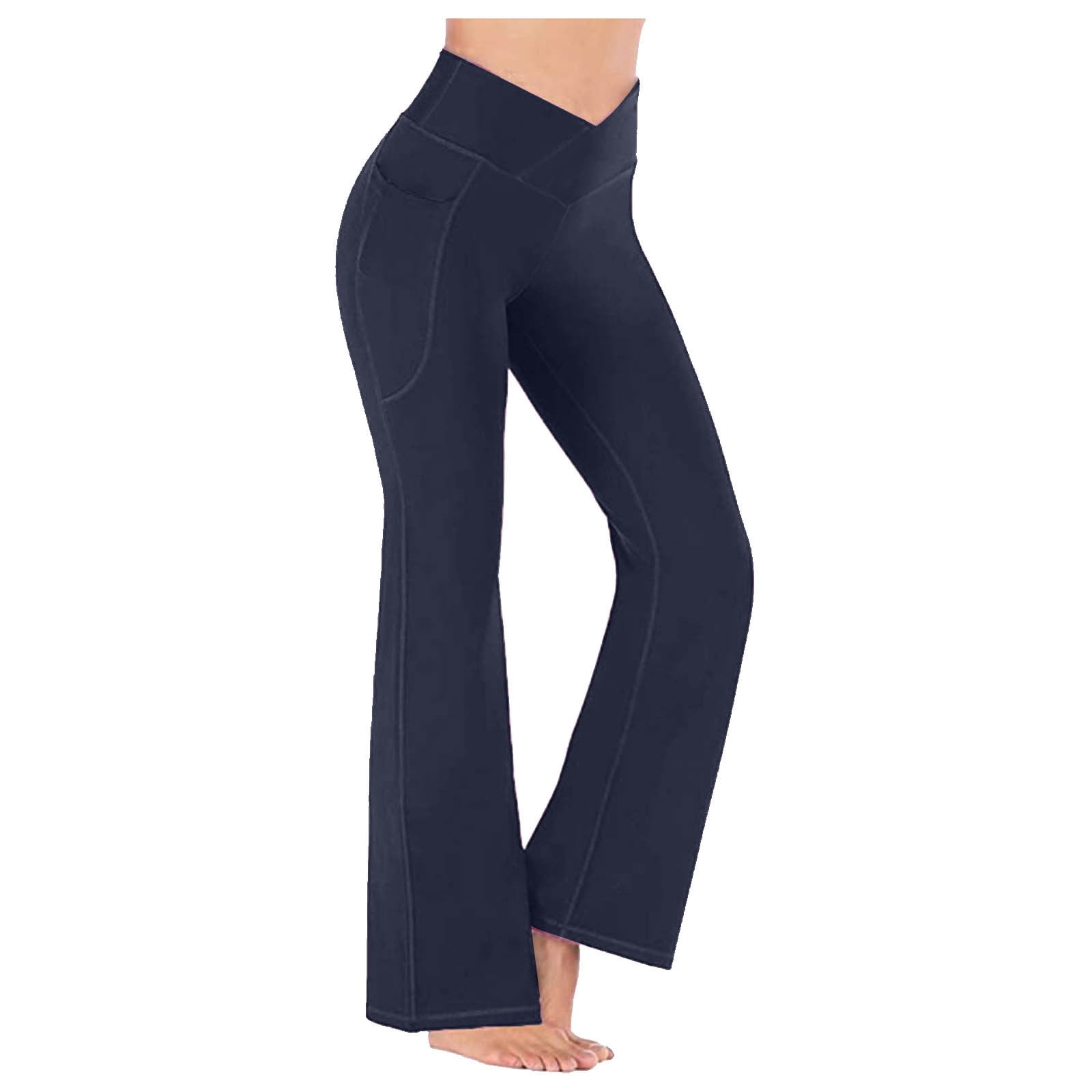 EQWLJWE Womens High Waisted Flare Leggings Casual Solid Color Stretchy ...