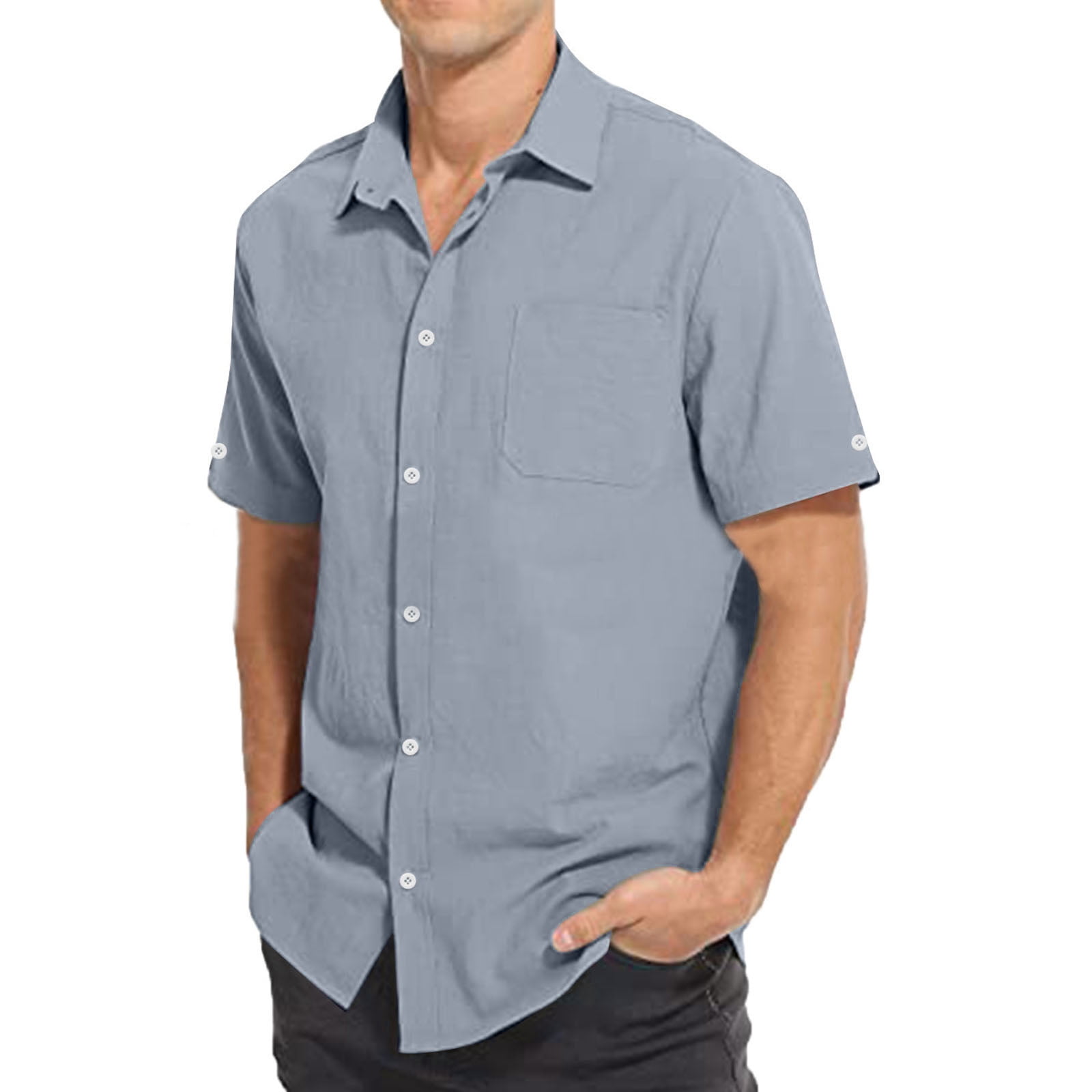 EQWLJWE Work Shirts for Men's Casual Short Sleeve Button Down Lapel ...
