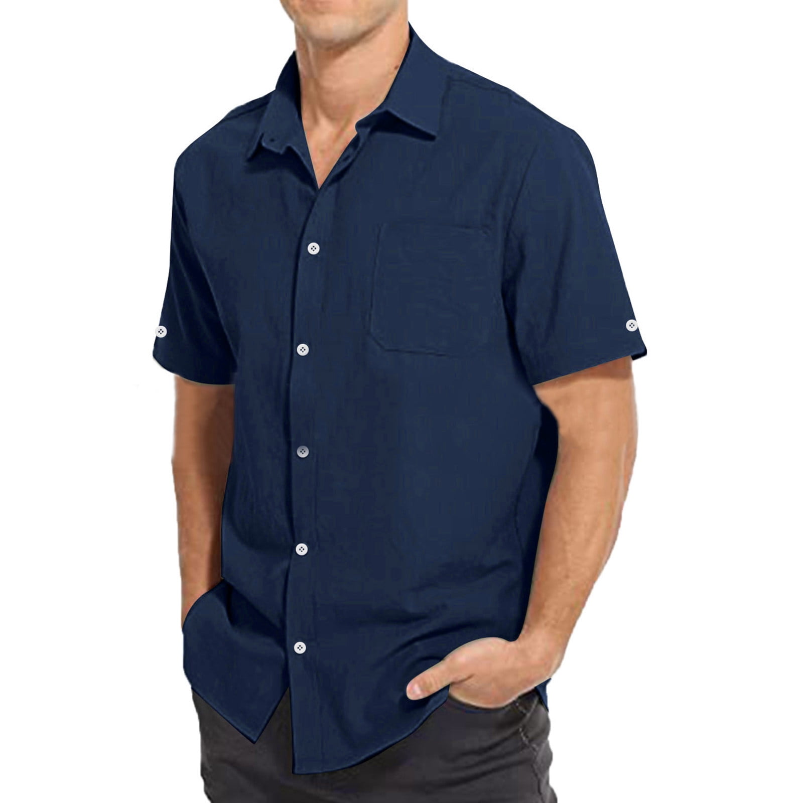 EQWLJWE Work Shirts for Men's Casual Short Sleeve Button Down Lapel ...