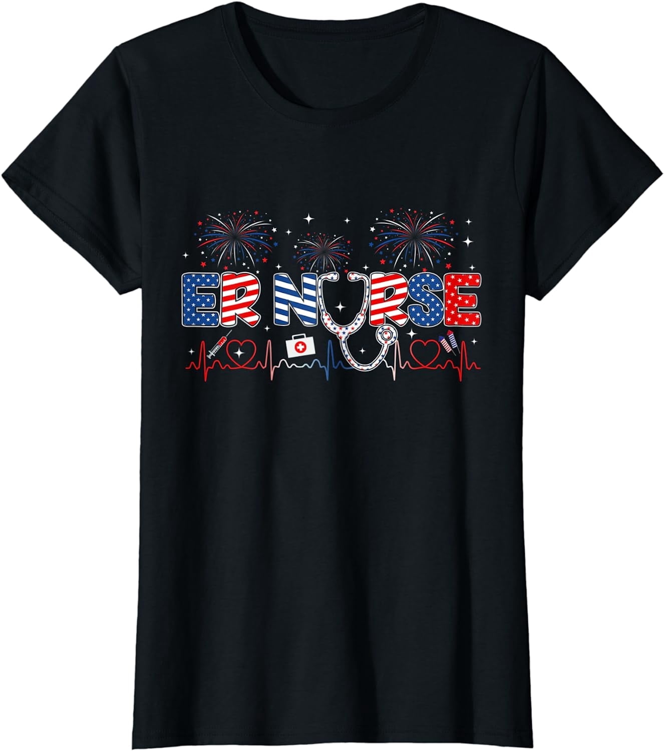ER Nurse 4th of July American Flag Patriotic USA Stethoscope T-Shirt ...