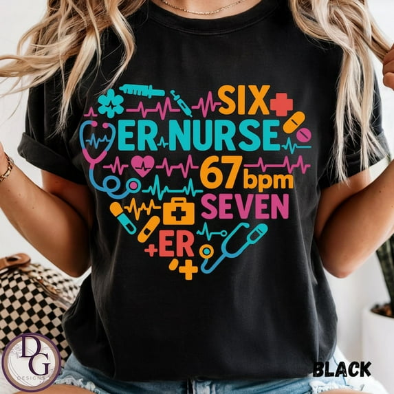 ER Nurse 6 7 BPM Heartbeat Back Print Graphic Tee, Medical Number Theme ...