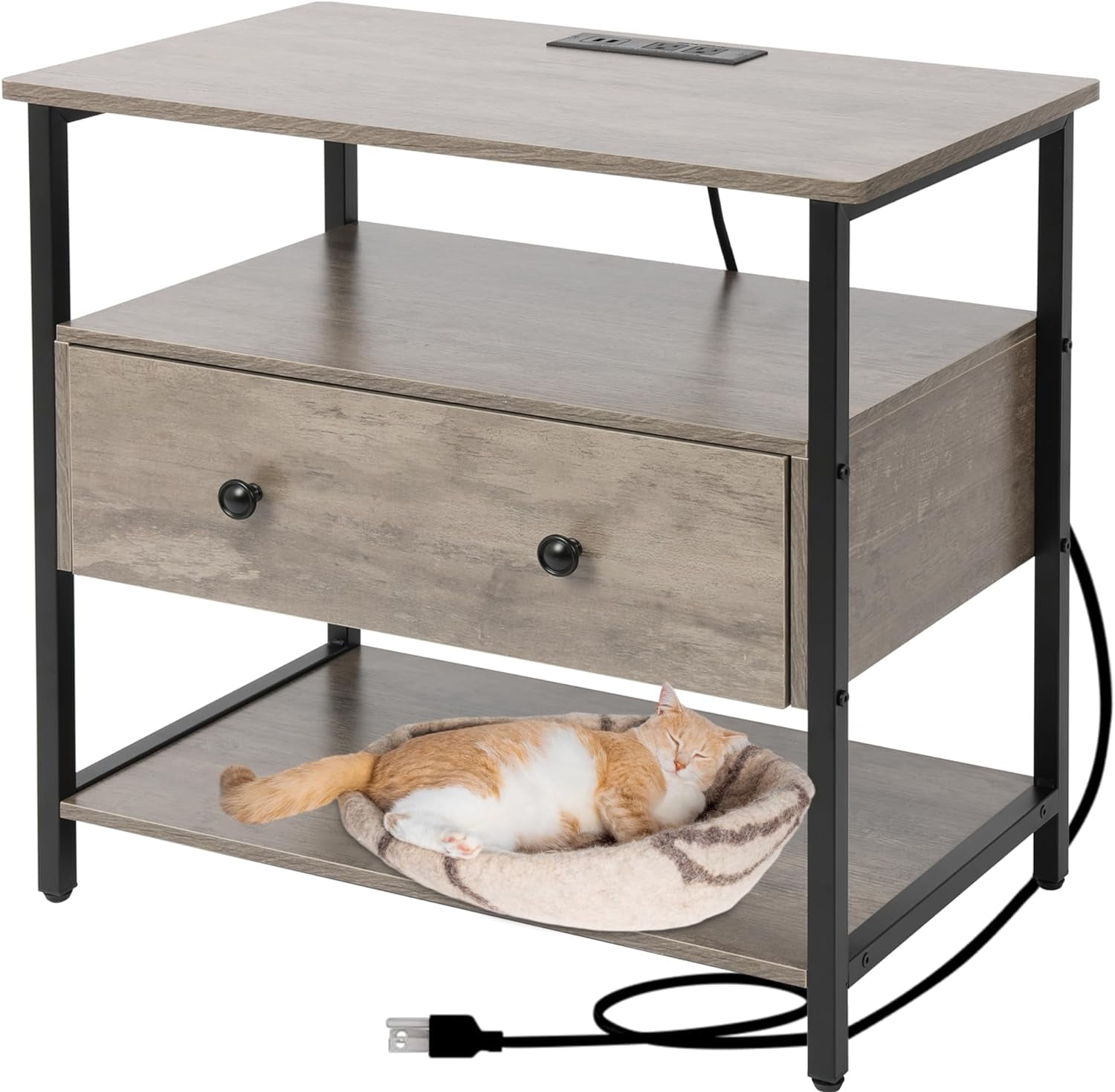 ERAMENT 27 inch Nightstand Side Table with 1 Layer of Wooden Drawers ...