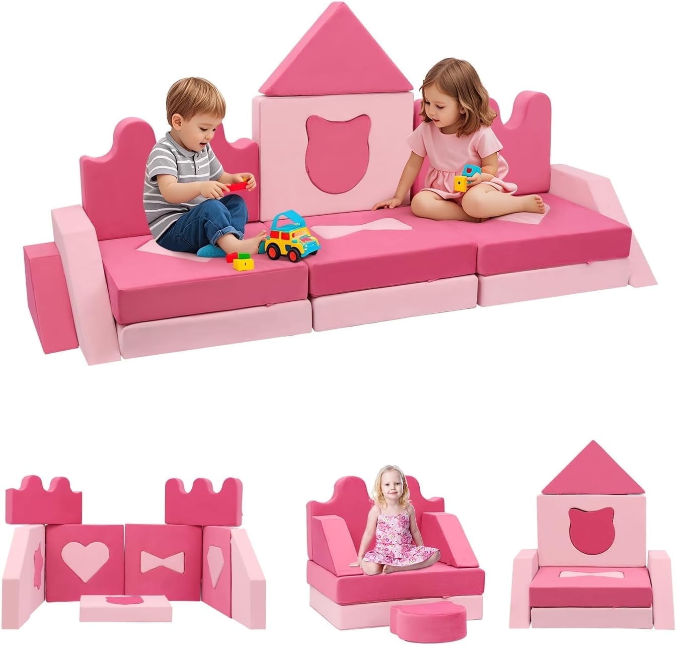 ERAMENT 20 PCS Modular Kids Play Couch - Pink Theme Toddler Couch ...