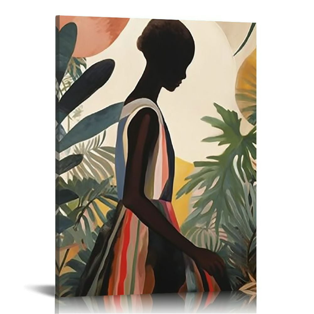 ERAPDAUR Abstract African American Wall Art Canvas Painting Black Woman and Green Plant Wall Art ...