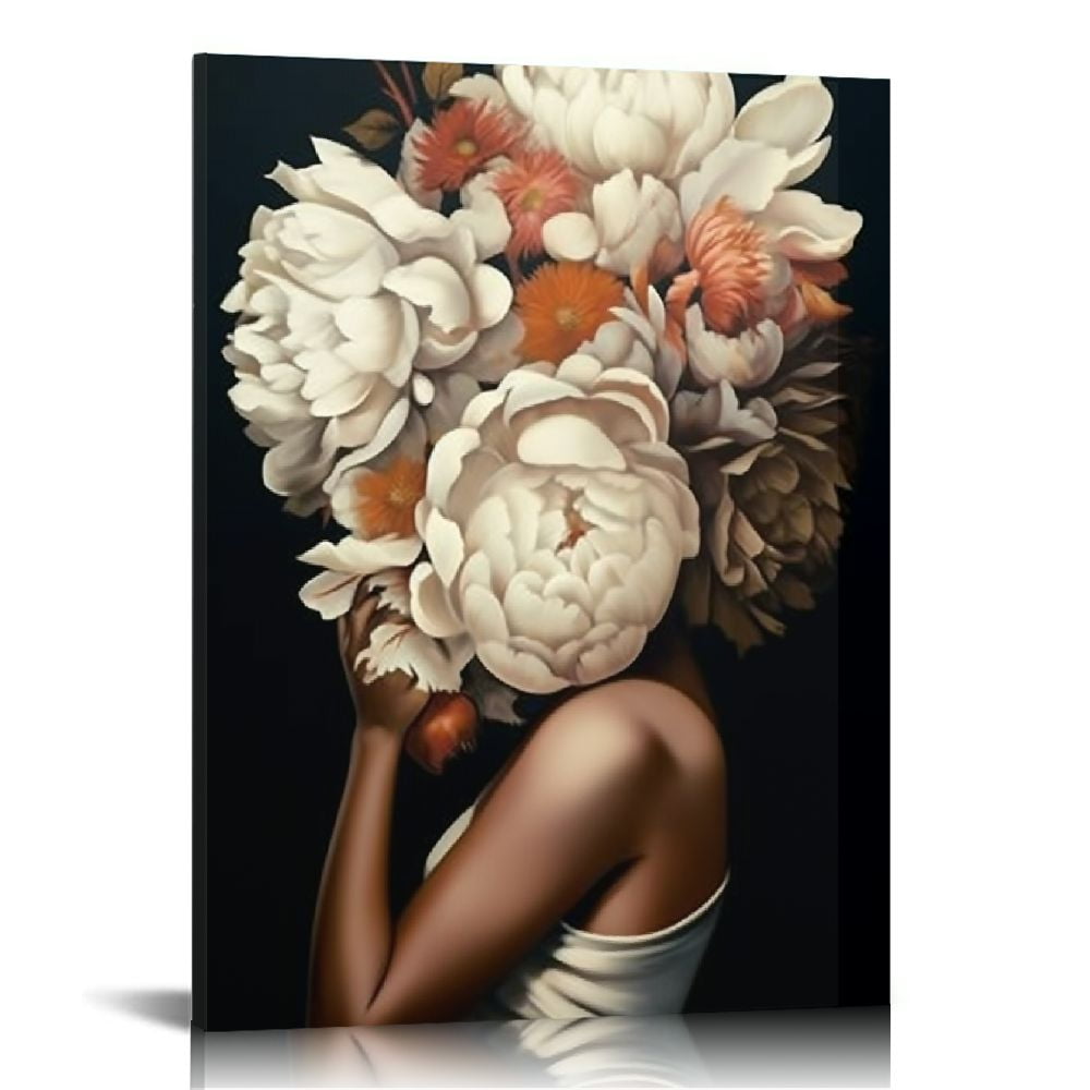 ERAPDAUR African American Wall Art White Flower on Black Women Head Vintage Canvas Art Paintings ...