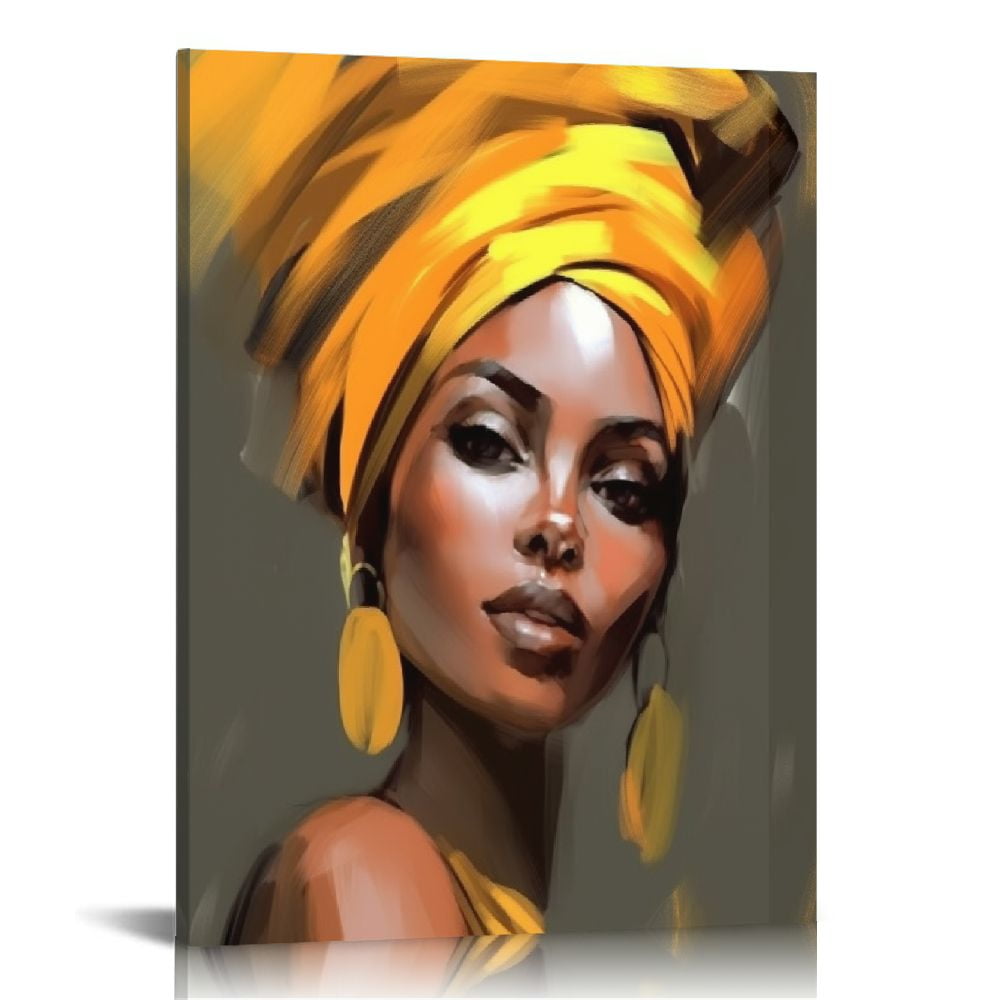 ERAPDAUR African American Women Canvas Wall Art Black Woman Yellow Hair Beauty Abstract Painting ...