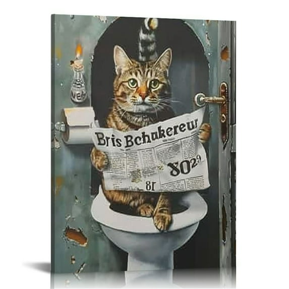 ERAPDAUR Bathroom Decor Canvas Wall Art Cute Cat Sitting in Toilet ...