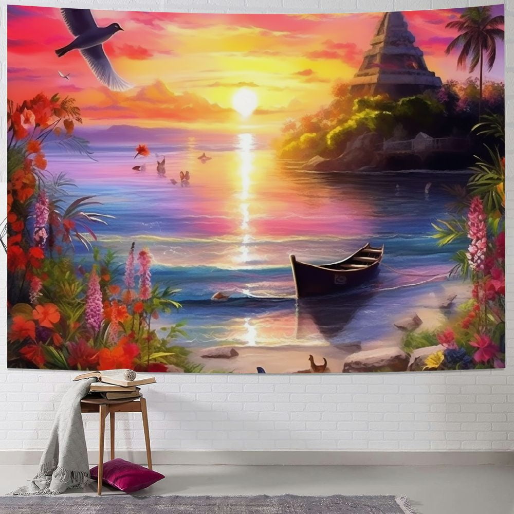 ERAPDAUR Beach Landscape Tapestry Sunset Sea Ocean Wall Tapesties ...