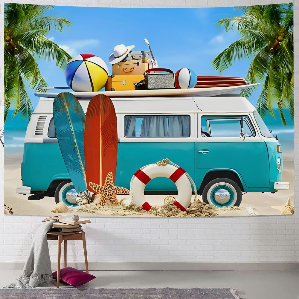 ERAPDAUR Beach Party Backdrop Blue Caravan Travel Surf Birthday Party ...
