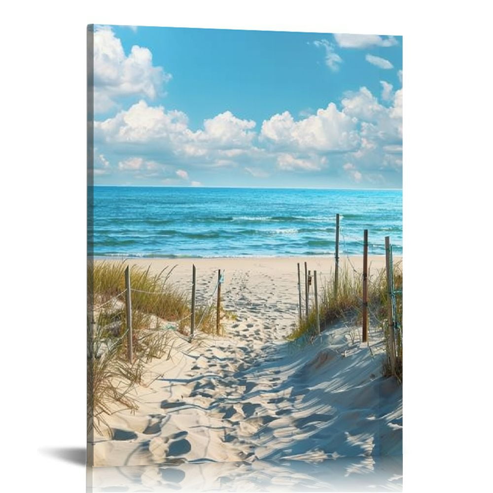 ERAPDAUR Beach Scene Bathroom Wall Art Beach Path Artwork Blue Sea ...