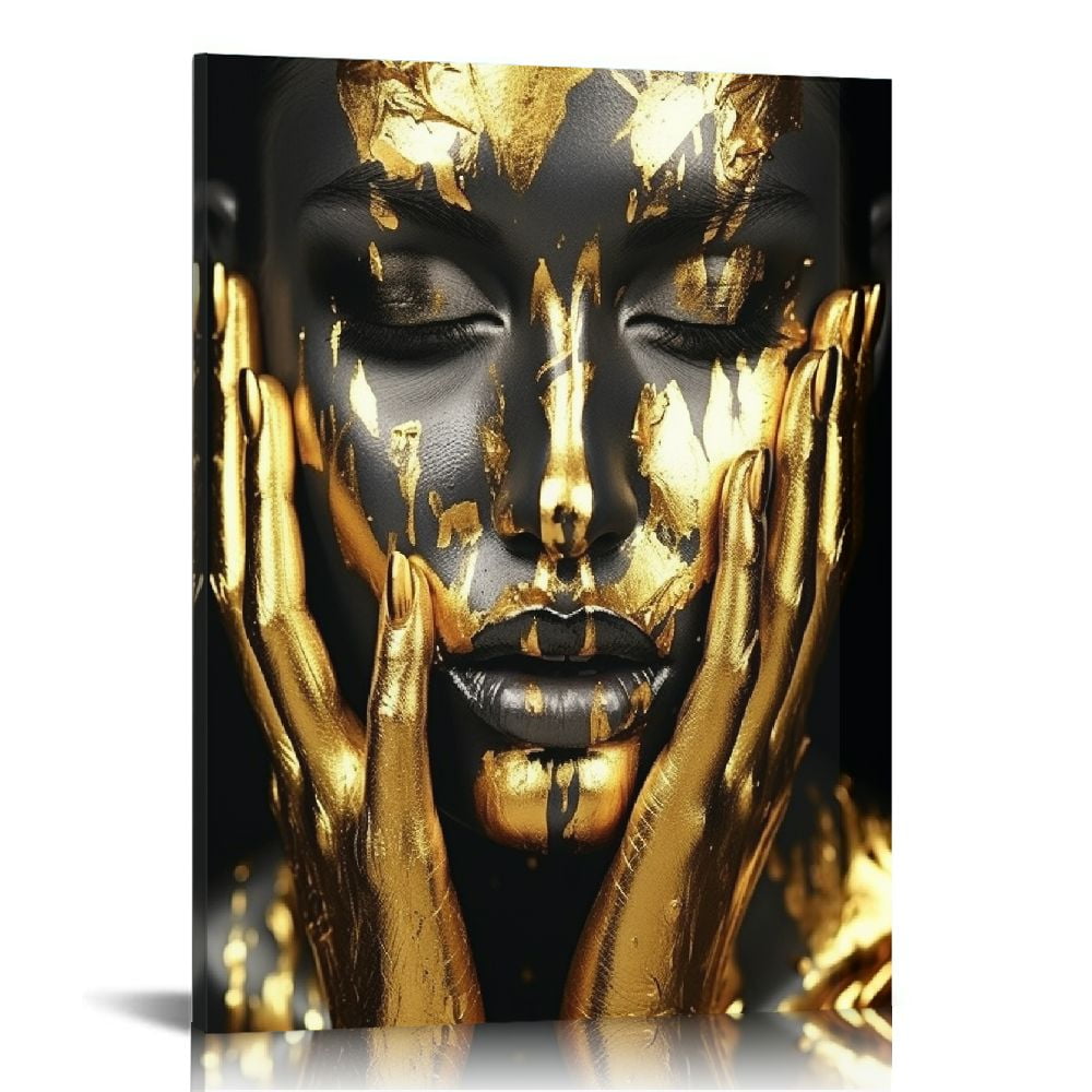 ERAPDAUR Black Gold African American Woman Canvas Wall Art Golden Black Woman Prints Posters ...