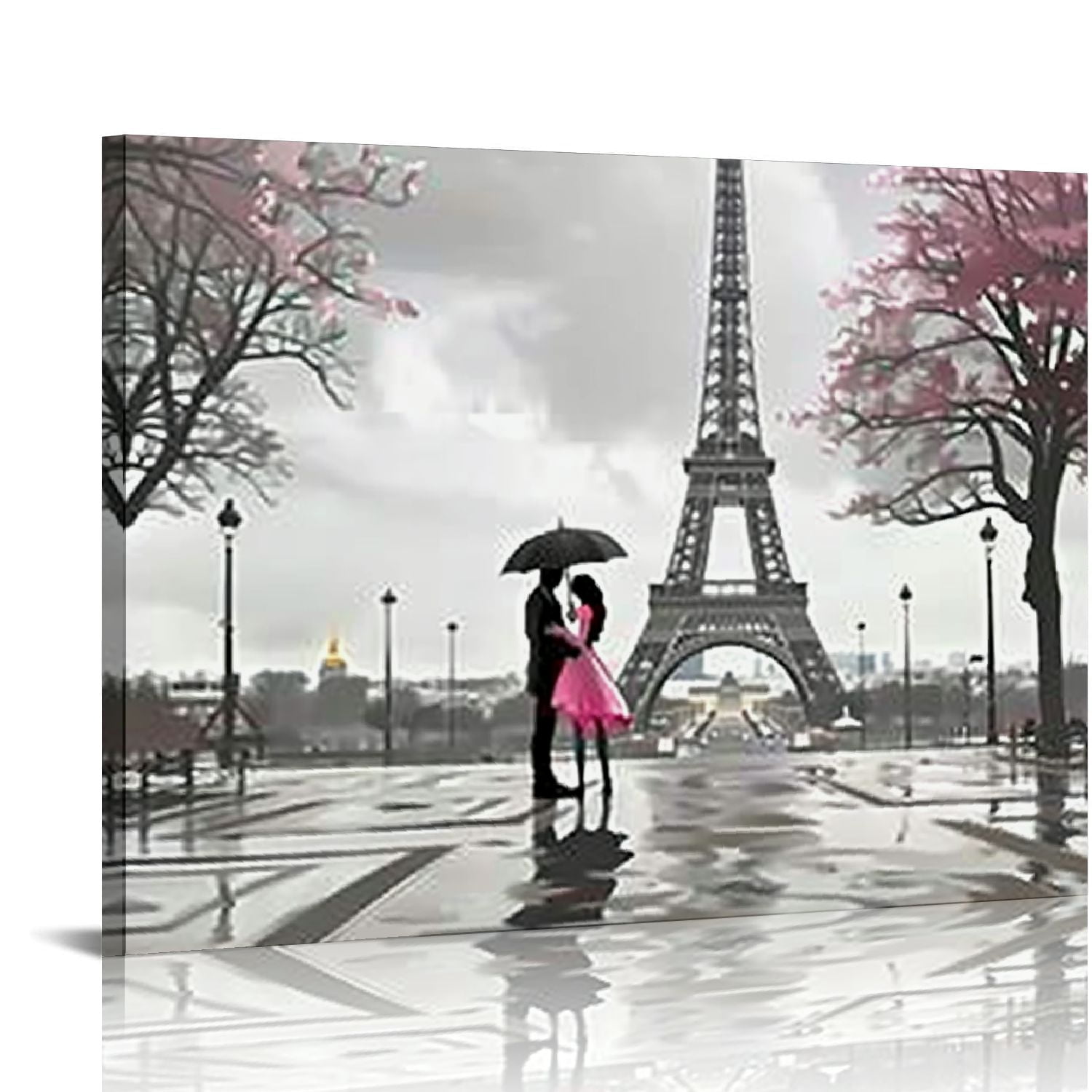 ERAPDAUR Blossom Trees Wall Art Living Room Decor Eiffel Tower Paris ...