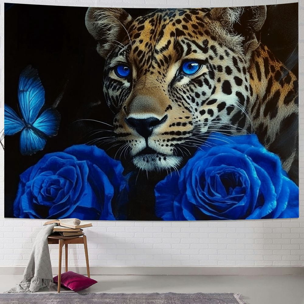 ERAPDAUR Blue Rose Leopard Tapestry, Africa Cheetah Decor Tapestries ...