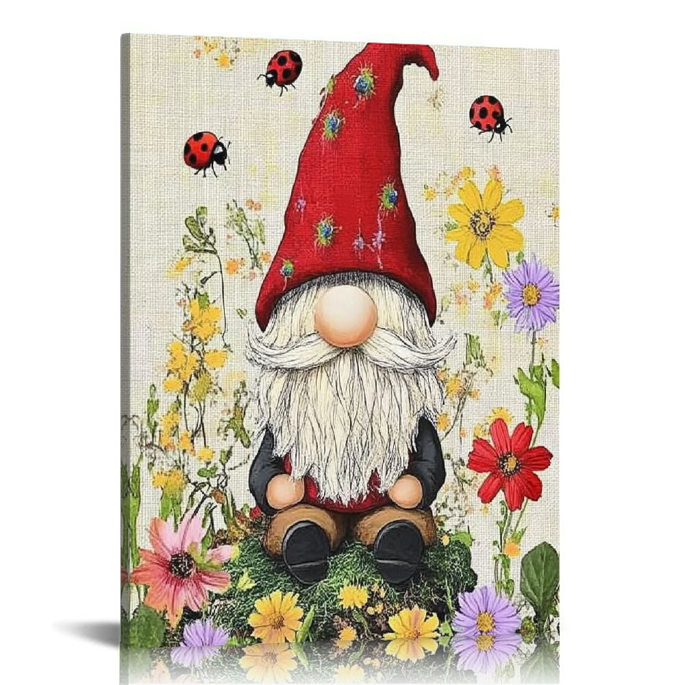 ERAPDAUR Canvas Oil Painting Wall Art Gnome Daisy Artwork Prints ...