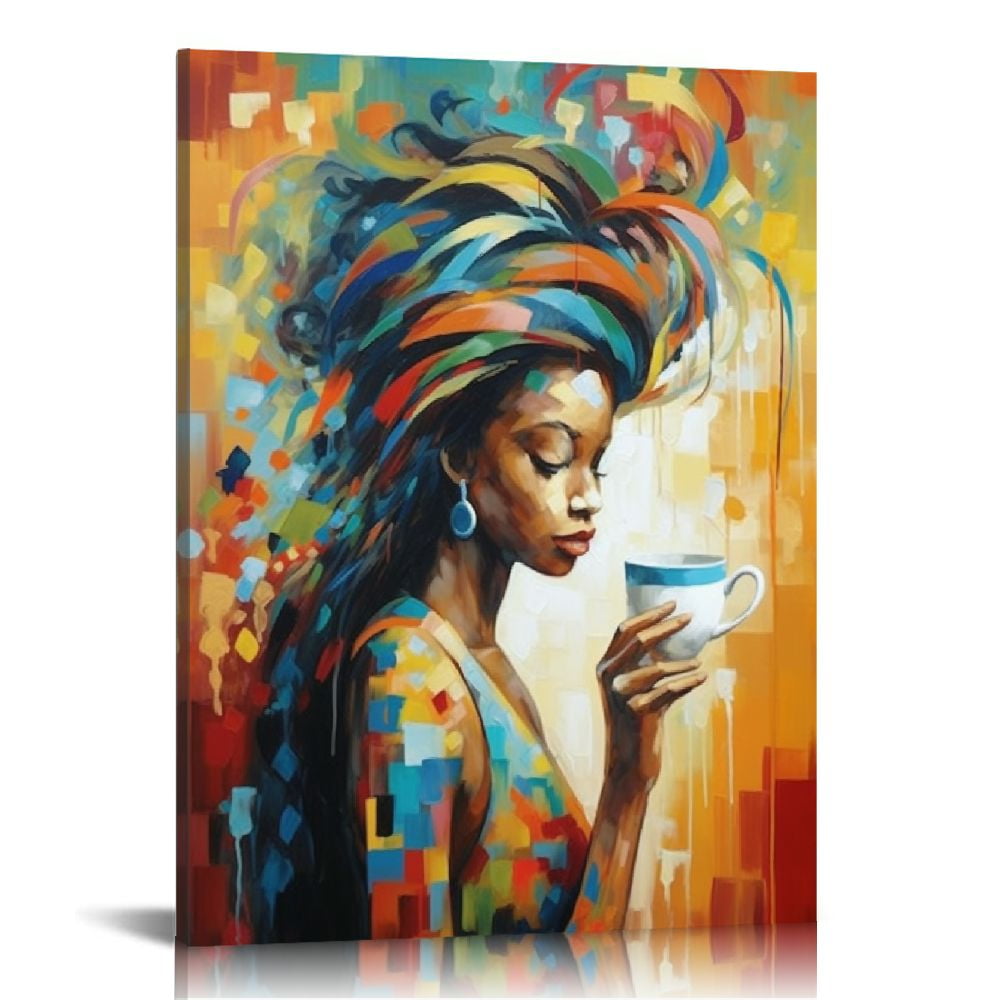 ERAPDAUR Coffee Girl Wall Art Black Girl Magic Home Decor Black Woman Wall Art Black Art ...