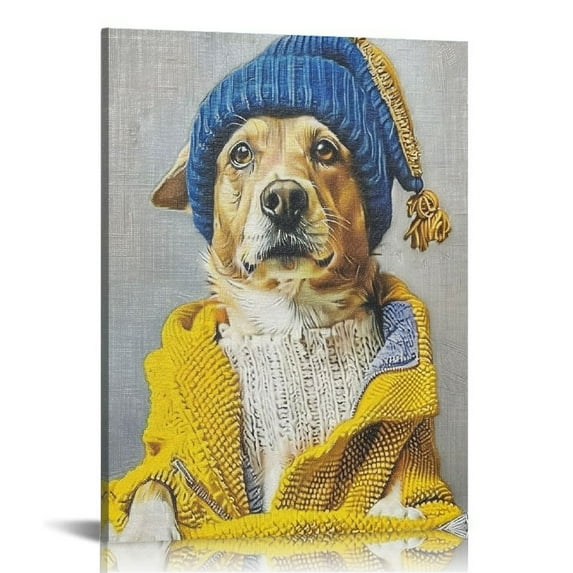 ERAPDAUR Dog Canvas Wall Art Funny Dog Witn Hat Picture Poster Wall ...