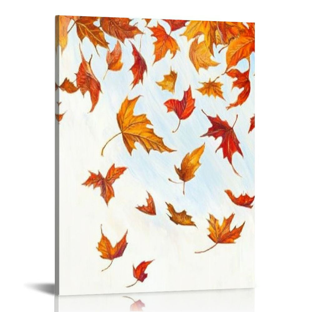 ERAPDAUR Fall Leaf Wall Art For Bathroom Falling Red Orange Maple ...