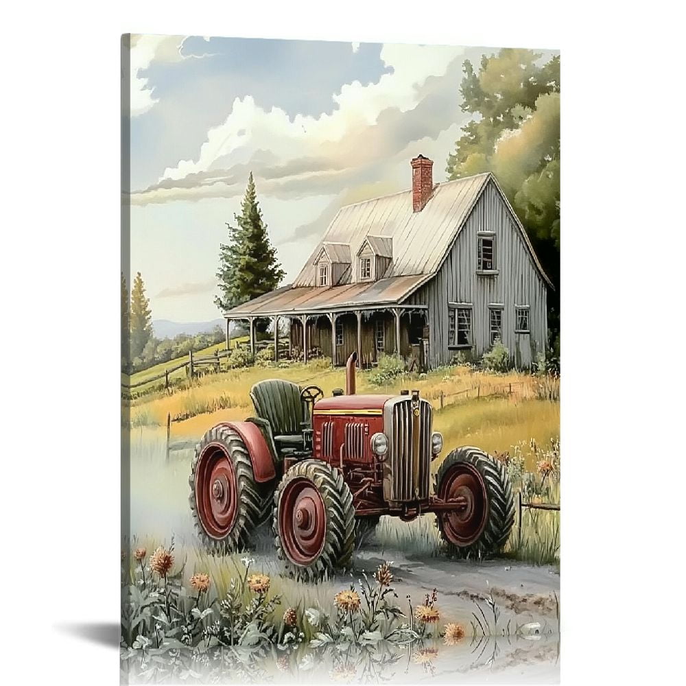 ERAPDAUR Farmhouse Canvas Wall Art Old Tractor Pictures Rustic Barn ...