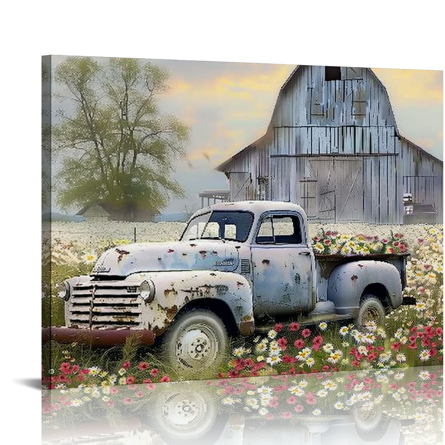 ERAPDAUR Farmhouse Old Truck Canvas Wall Art, Old Barn Pictures Wall ...