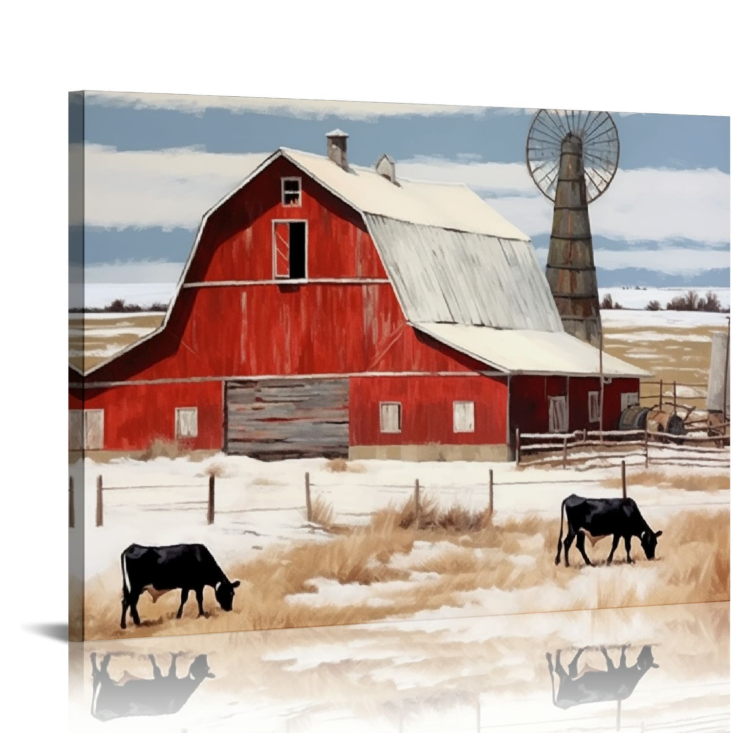 ERAPDAUR Farmhouse Red Barn Canvas Wall Art Rustic Country Windmill ...