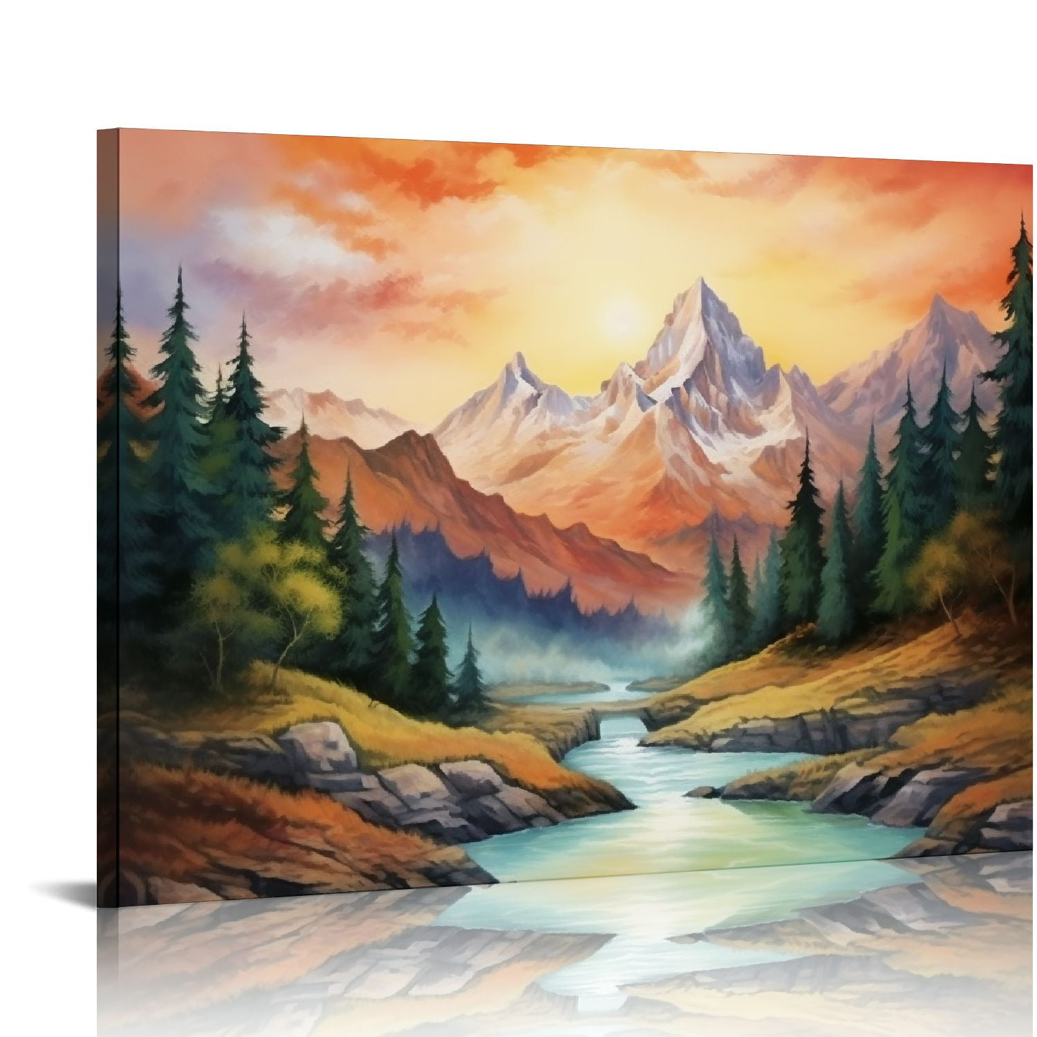 ERAPDAUR Forest Canvas Wall Art Sunset Mountain Pictures Wall Decor for ...