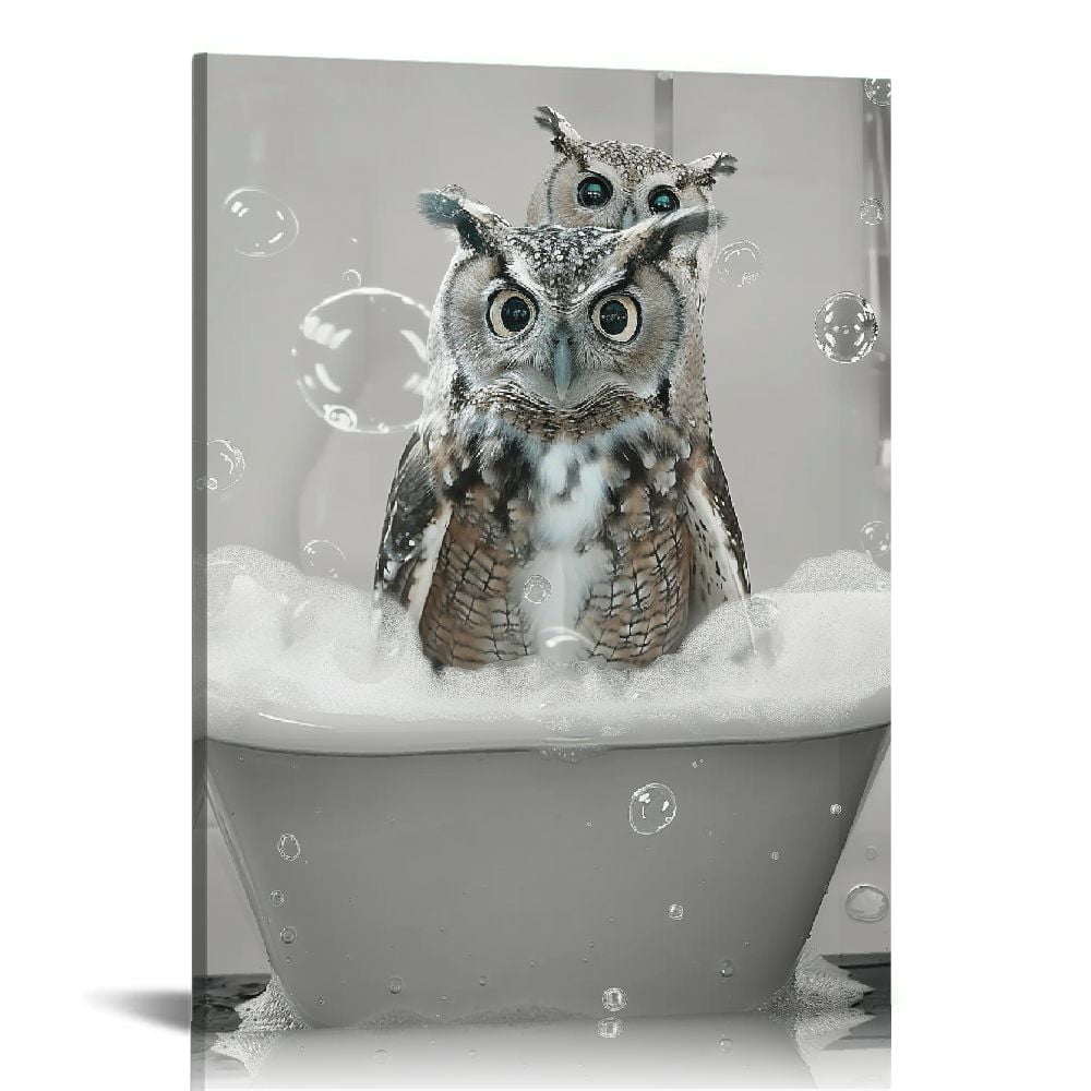 ERAPDAUR Funny Owls Wall Art for Bathroom Decor Black and White Animal ...