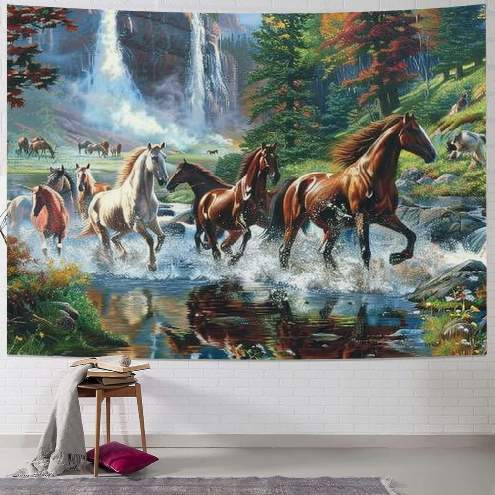 ERAPDAUR Galloping Horses in Sea Water Tapestry Meme Funny Tapestries ...
