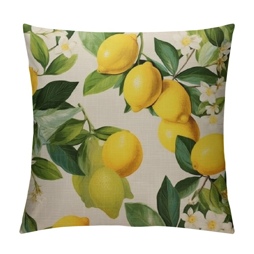 ERAPDAUR Lemon Throw Pillow Cushion Cover,Lemon Fruits with Flowers and ...