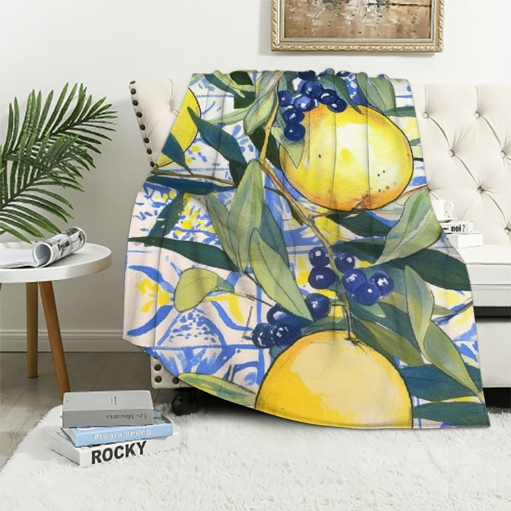 ERAPDAUR Lemon Tree Berries Olive Branch Soft Cozy Printed Blanket ...