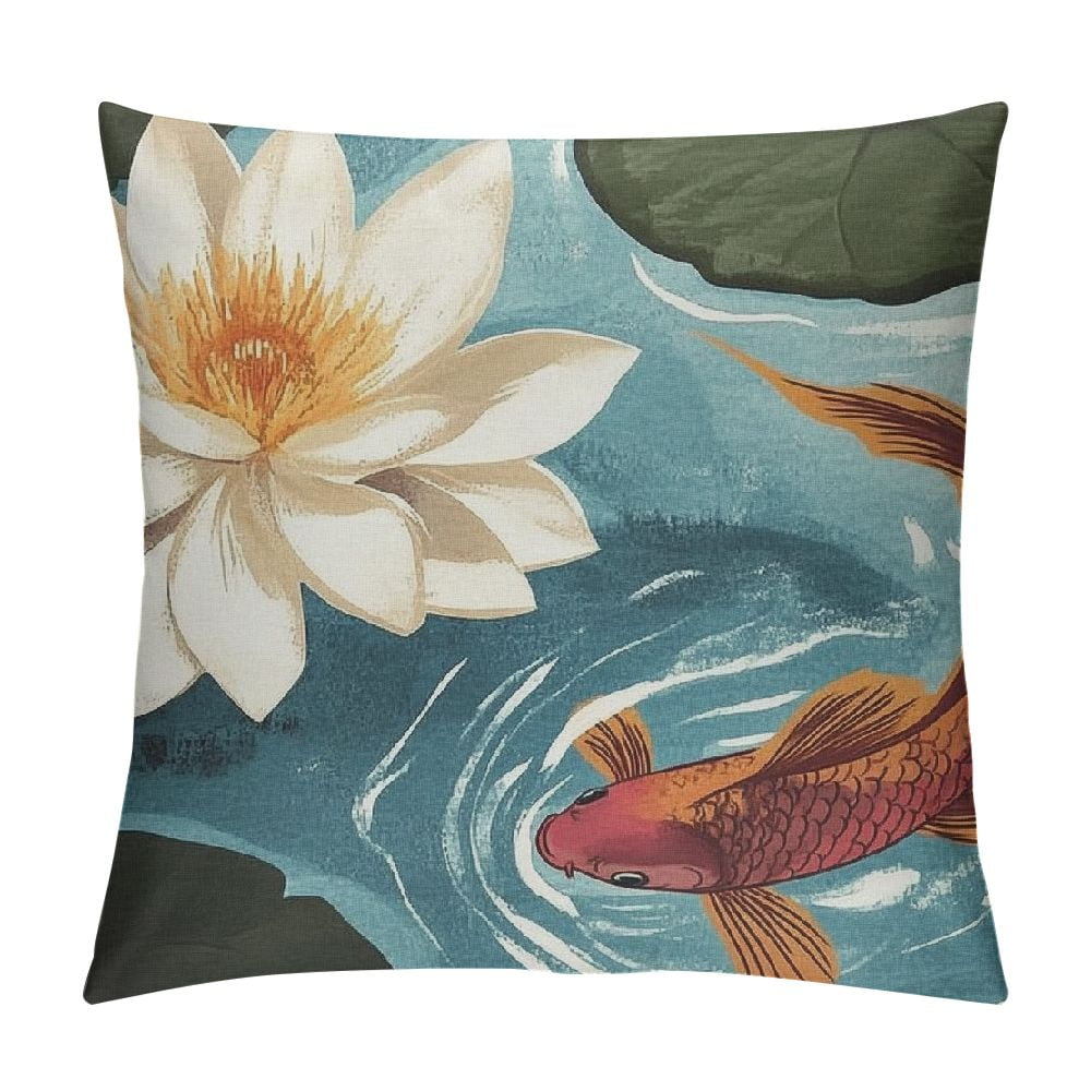 ERAPDAUR Lotus Koi Pond Flower Pillow Covers Fish Outdoor Lumbar Indoor ...
