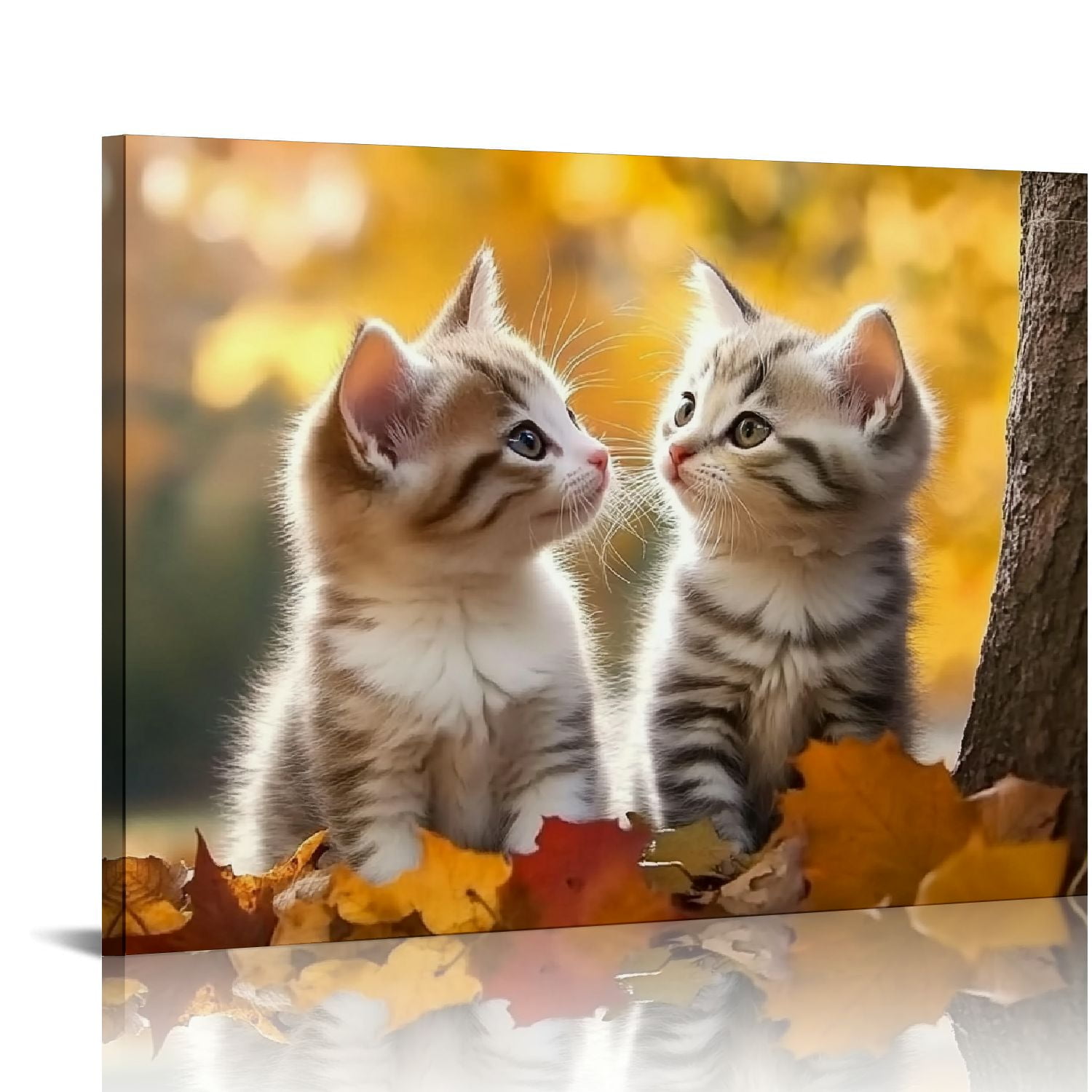 ERAPDAUR Maple Leaves Wall Art Cat Canvas Wall Art Cute Cat Print Cats ...