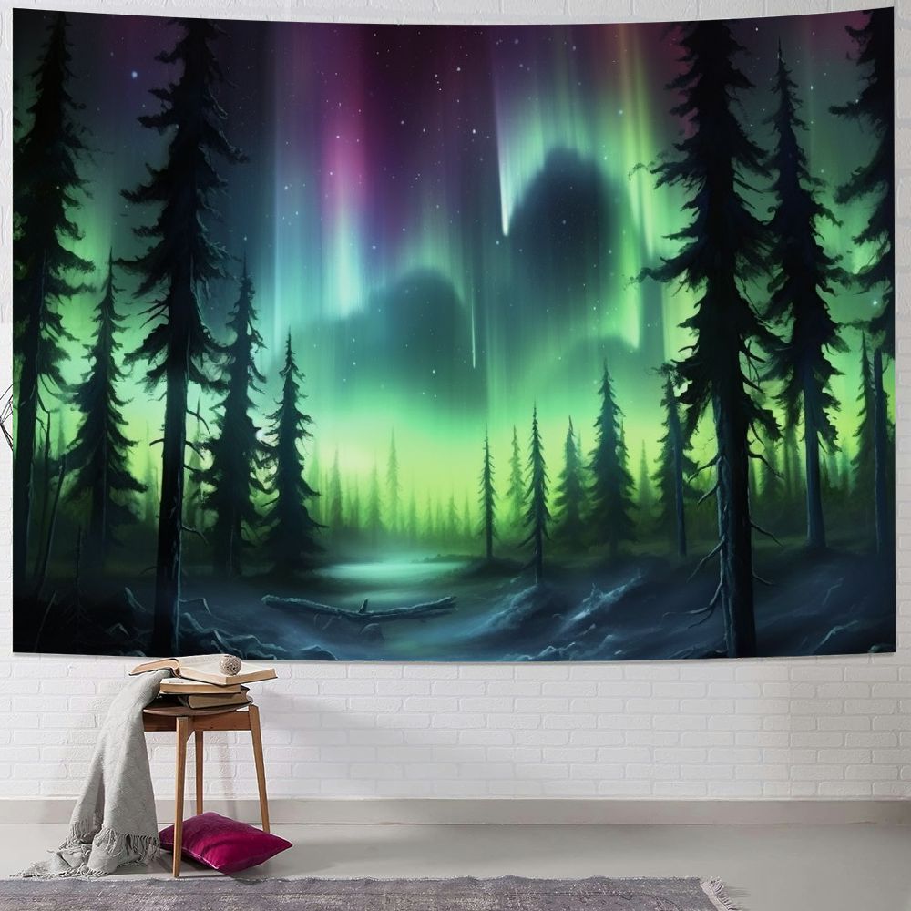 ERAPDAUR Northern Lights Forest Tapestry Aurora Borealis Misty Pine ...