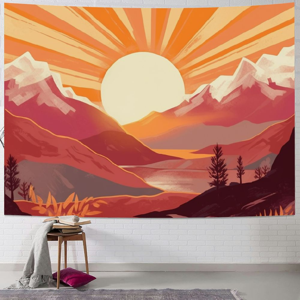 ERAPDAUR Orange Bohemian Sun Art Tapestry Aesthetic Sunset Vintage 70s ...
