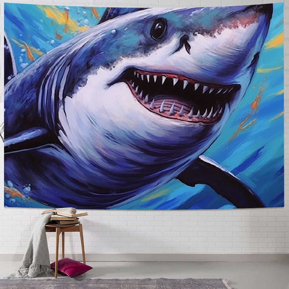 ERAPDAUR Psychedelic Watercolor Shark Tapestry, Huge Sea Animals Art ...