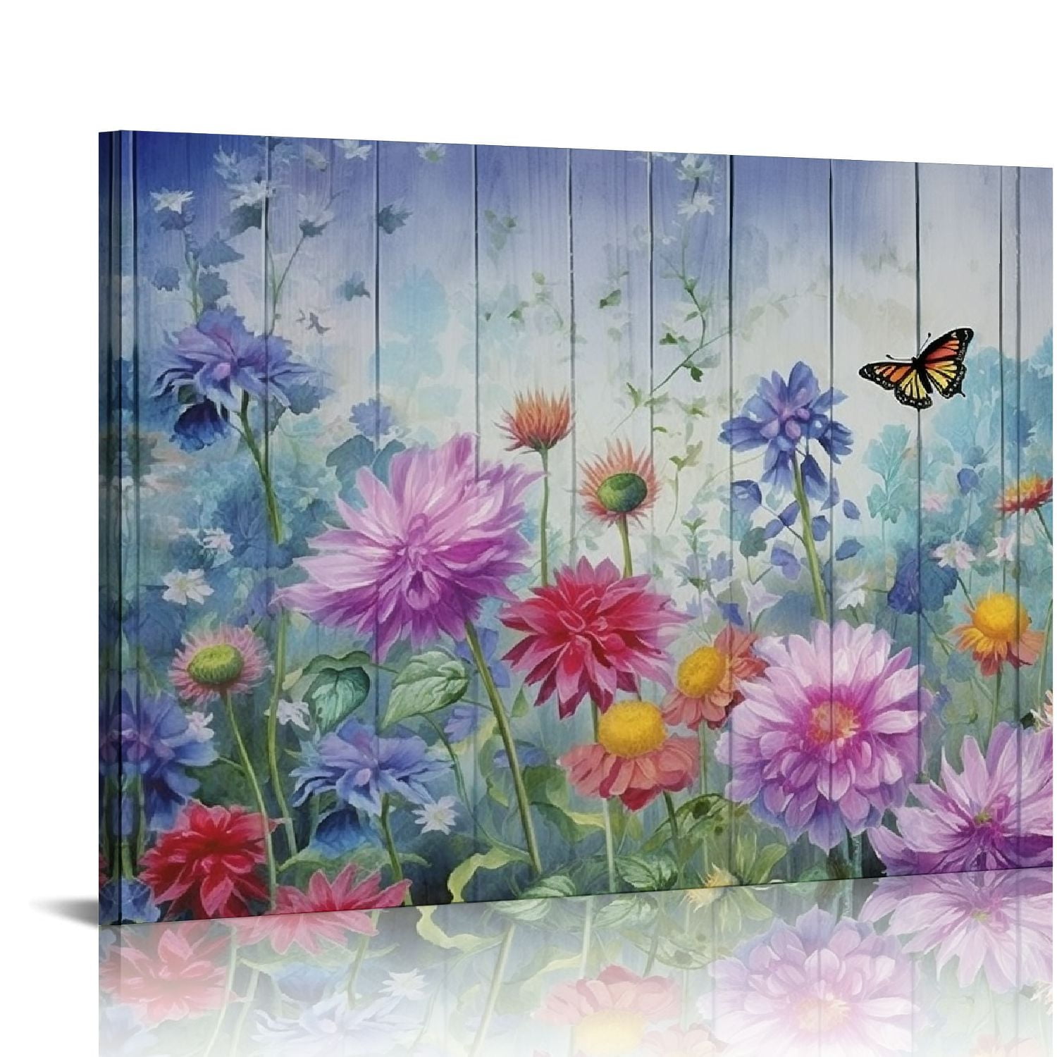 ERAPDAUR Purple Floral Flowers Canvas Wall Art Pink Botanical Butterfly ...