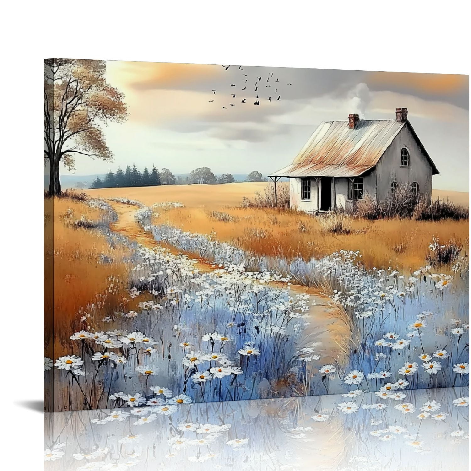 ERAPDAUR Rustic Farmhouse Canvas Wall Art Beautiful Field Painting ...