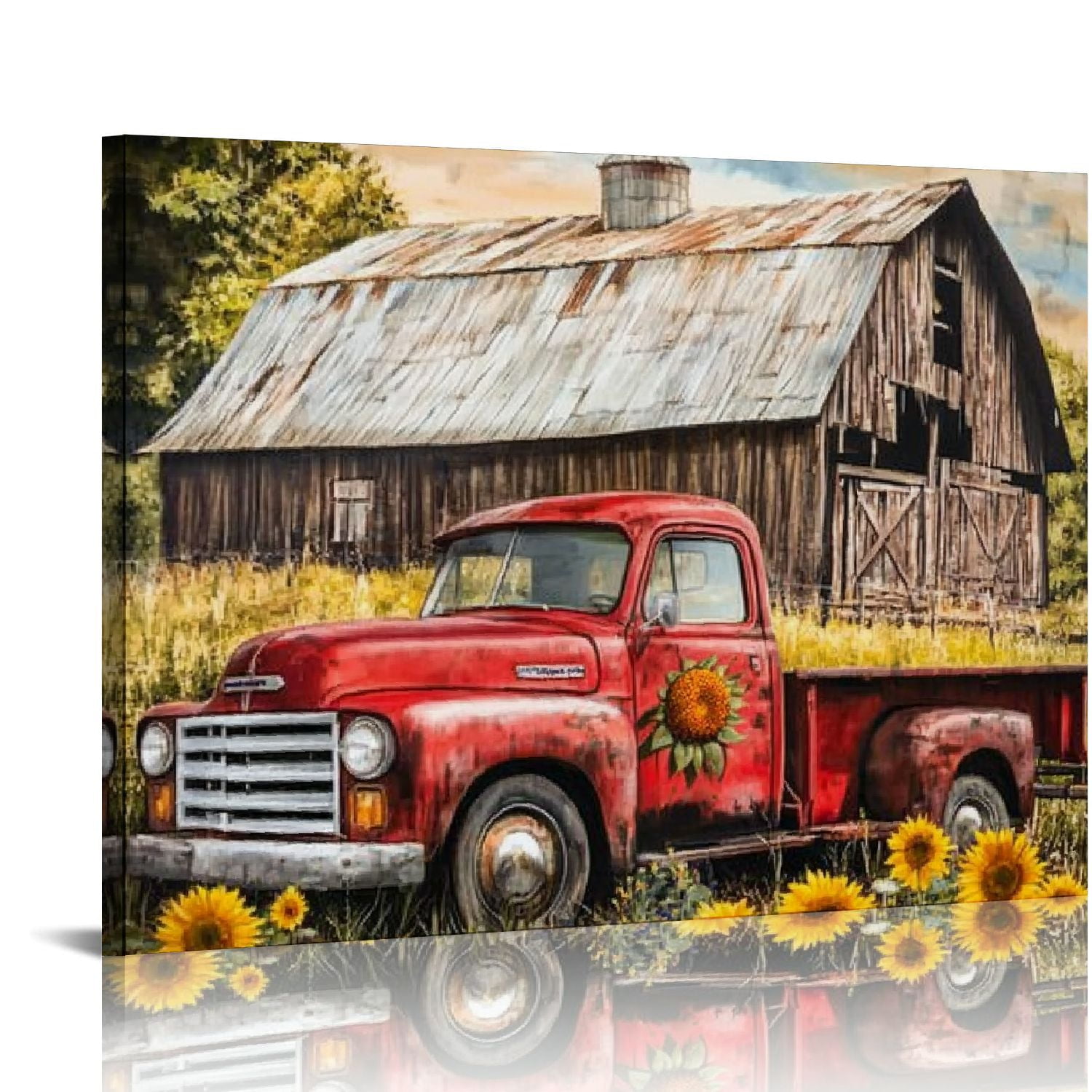 ERAPDAUR Rustic Farmhouse Canvas Wall Art Old Car and Cattle with Barn ...