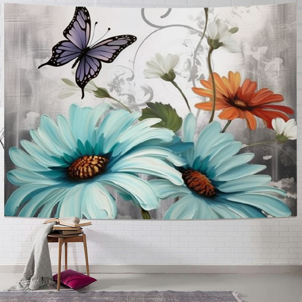 ERAPDAUR Rustic Farmhouse Flowers Tapestry Farm Teal Daisy Floral ...